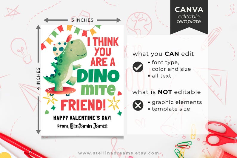 Dinosaur Valentine Cards for Kids | Printable Dino Classroom Cards ...