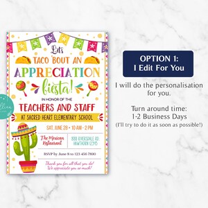 Editable Fiesta Invite Teacher Appreciation Staff Invitation, Printable ...