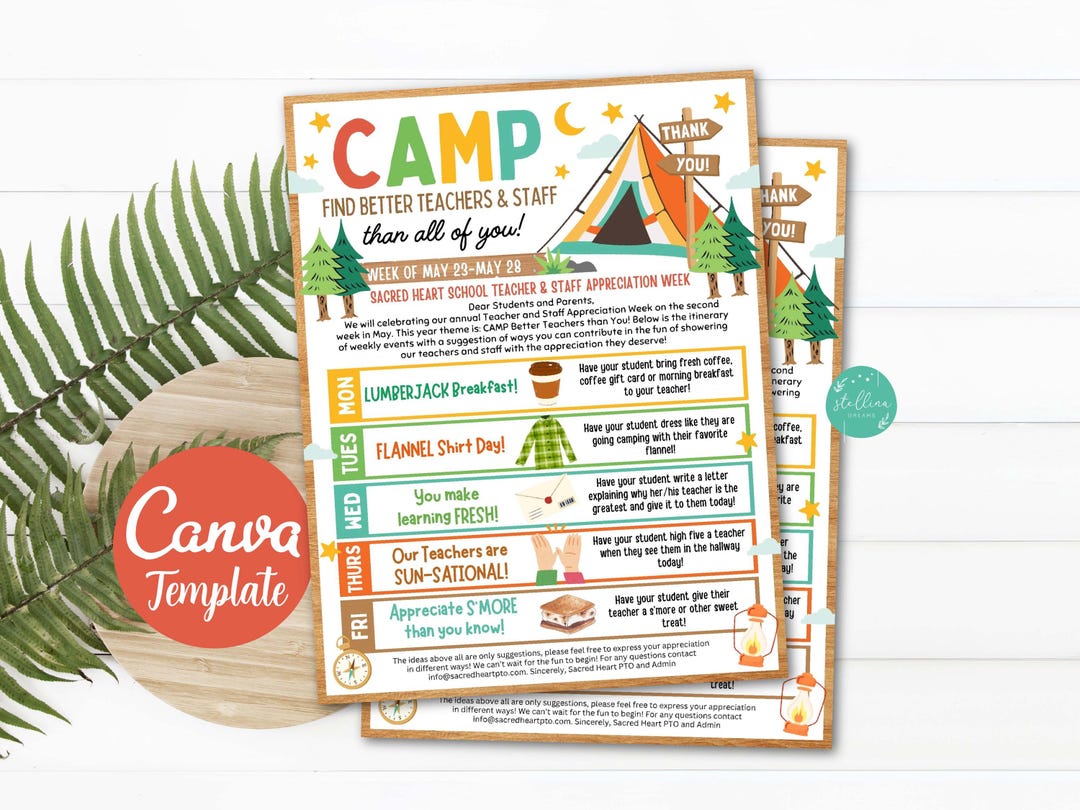 Editable Camp Theme Teacher Appreciation Take Home Sheet, Outdoor ...