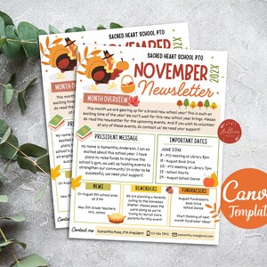 November PTO PTA Newsletter Flyer: Editable Canva Template (digital ...
