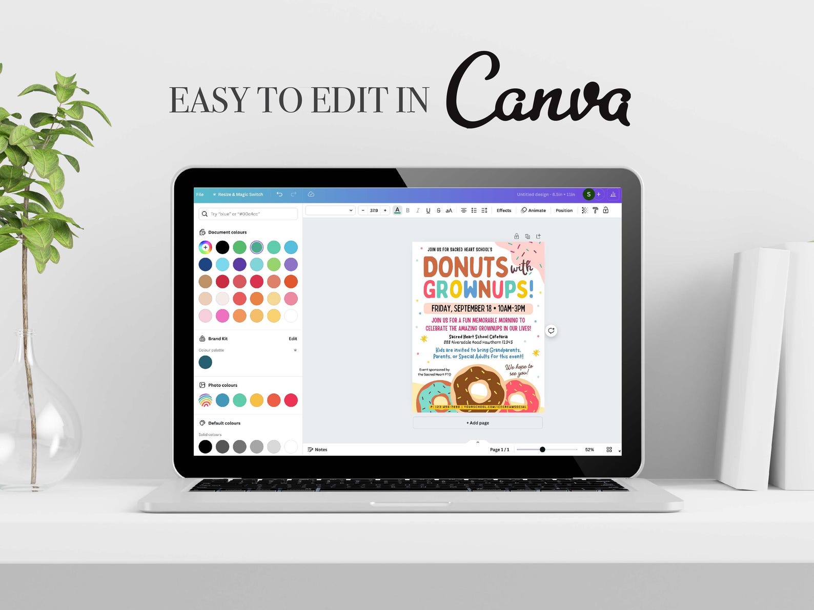 Donuts With Grownups Flyer: Editable School Breakfast Invitation (CANVA ...