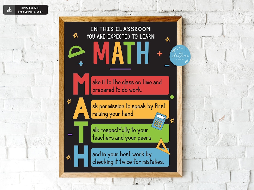 MATH Teacher Classroom Poster, Printable Math Classroom Rules Sign ...