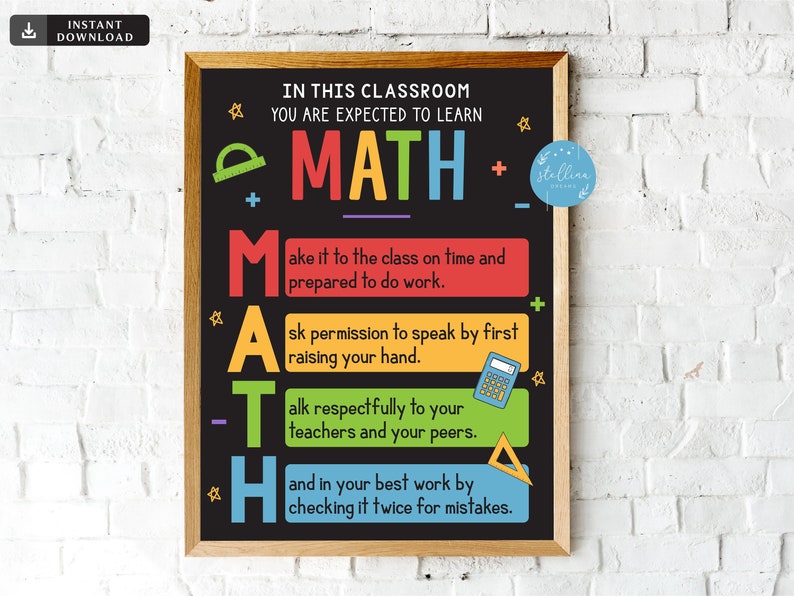 MATH Teacher Classroom Poster, Printable Math Classroom Rules Sign ...