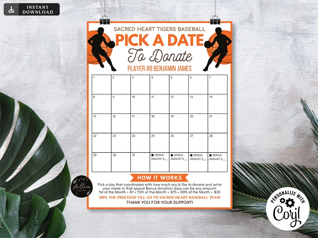 Printable Basketball Pick a Date to Donate Printable, Basketball ...