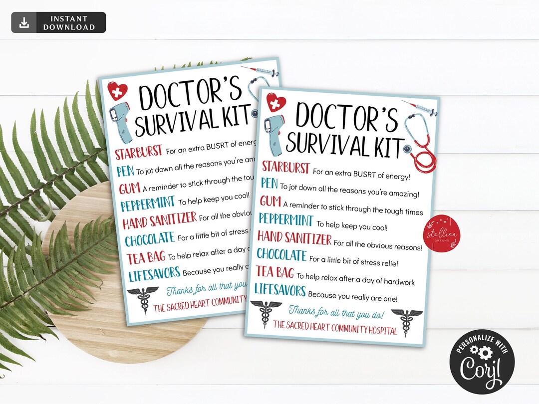 Editable Doctor Survival Kit Gift Tags, National Doctors Day, Medical ...