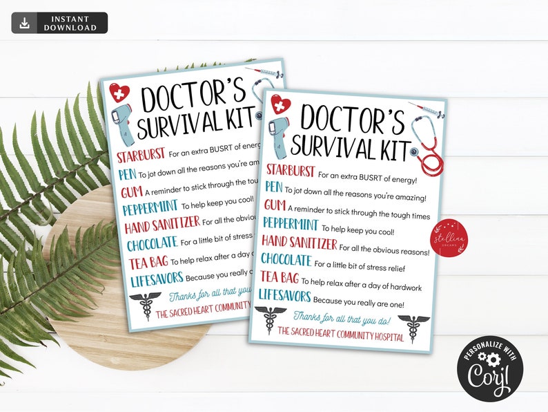 Editable Doctor Survival Kit Gift Tags, National Doctors Day, Medical ...