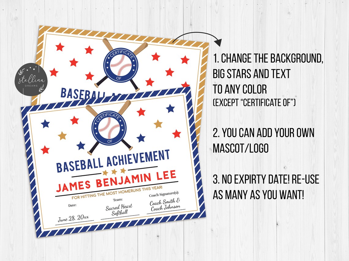 EDITABLE Baseball Award Certificates Team Baseball Awards | Etsy