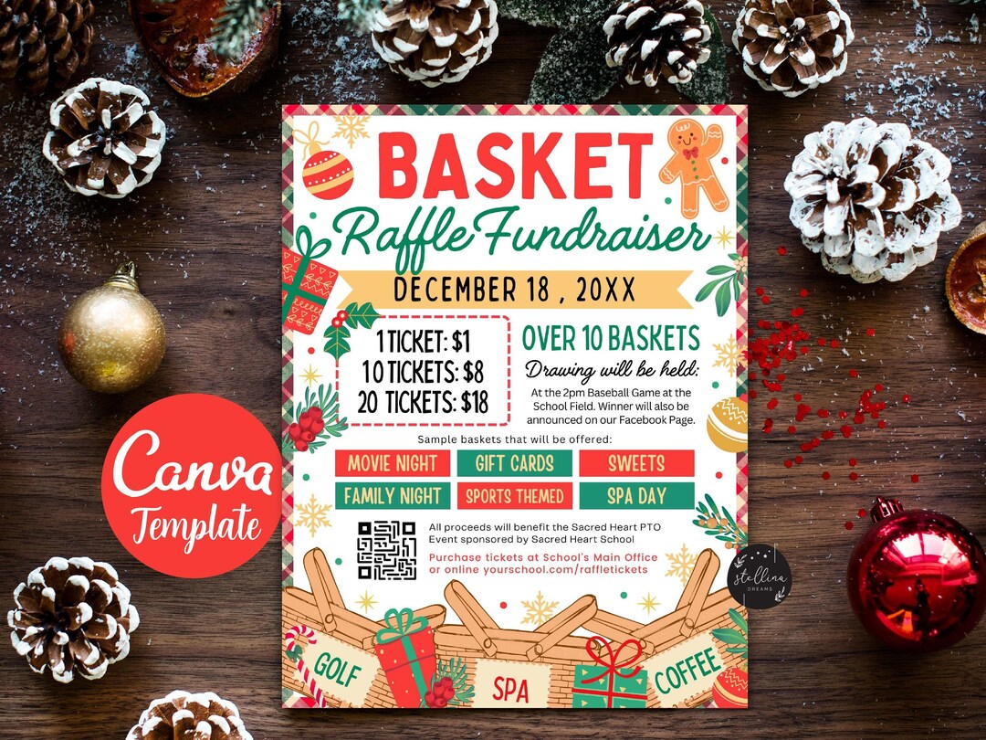 Editable Christmas Basket Raffle Fundraiser Flyer, Raffle Fundraiser ...