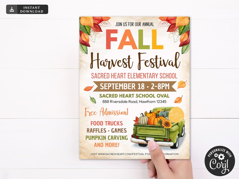 Fall Festival Fall Harvest Flyer, EDITABLE Halloween Invitation ...