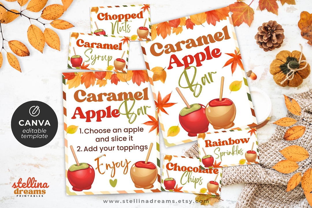 Caramel Apple Bar Sign & Food Tent Labels | Fall Appreciation Party ...