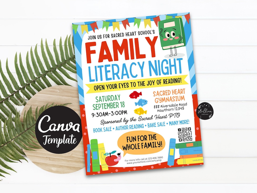 Printable Family Literacy Night Flyer, PTA PTO Flyer, School Church ...