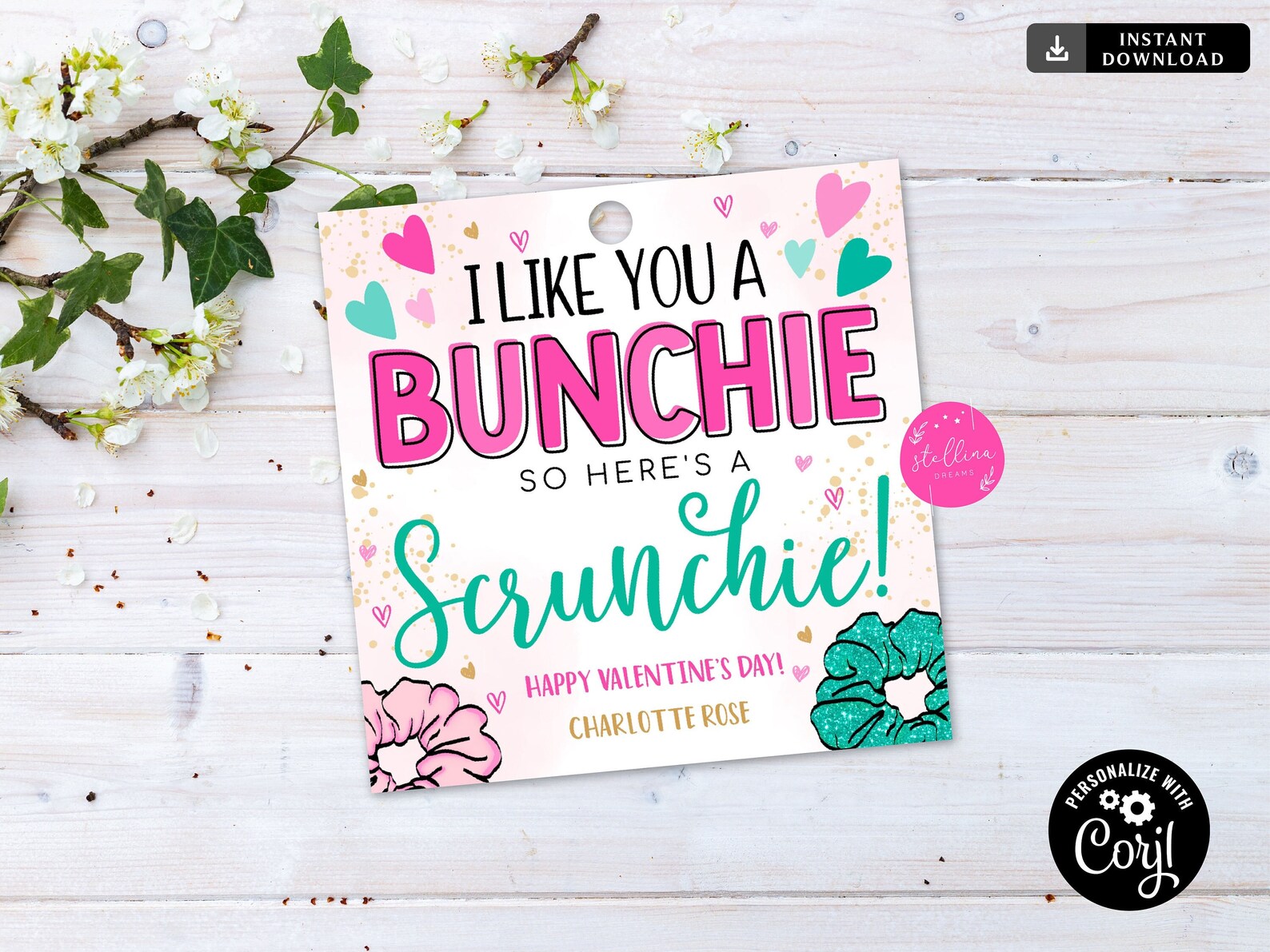 Editable Valentine Scrunchie Gift Tags, Hair Tie Girl Valentine I Like ...
