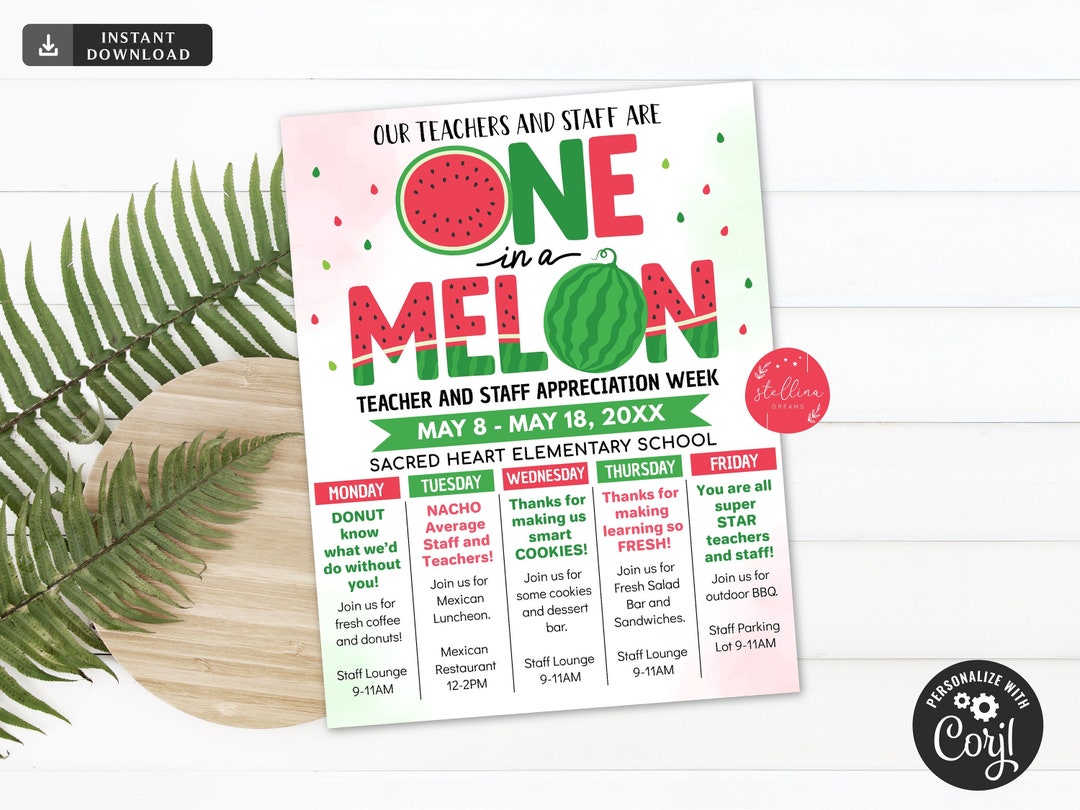 Teacher Appreciation Week Itinerary Poster, Summer Themed One in a ...