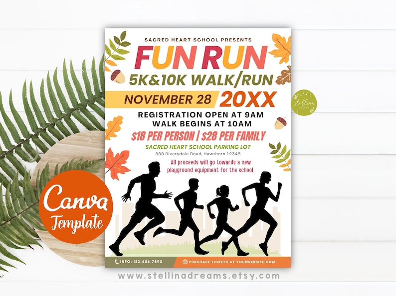 Editable Fall Fun Run Flyer: 5k/10k Race, Thanksgiving Event, CANVA ...