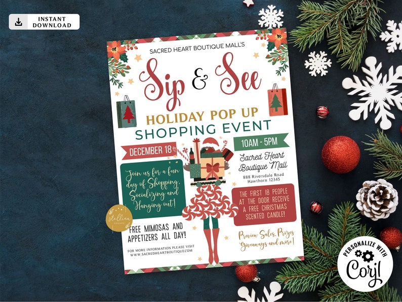 EDITABLE Christmas Shopping Flyer, Women's Sip & Shop Shopping Event ...