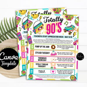 80s 90s Theme Teacher Appreciation Week Itinerary Take Home Flyer ...