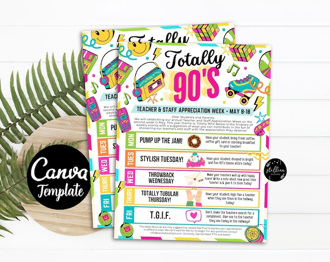 80s 90s Theme Teacher Appreciation Week Itinerary, Retro Throwback Old ...