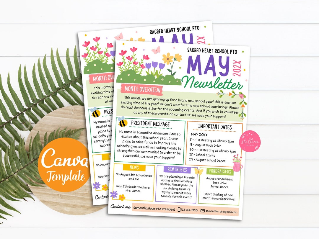 Editable May PTO PTA Newsletter Flyer, Classroom Printable Handout ...