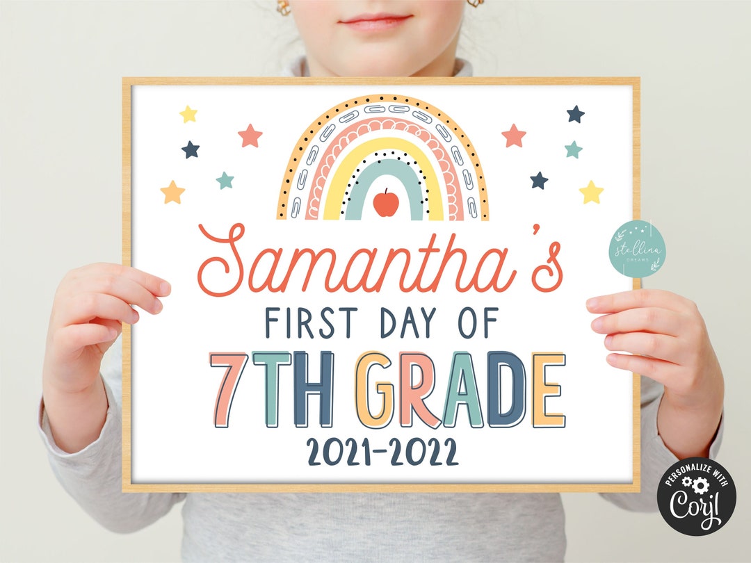 Rainbow Boho First Day of 7th Grade Sign, First Day of School Girl ...