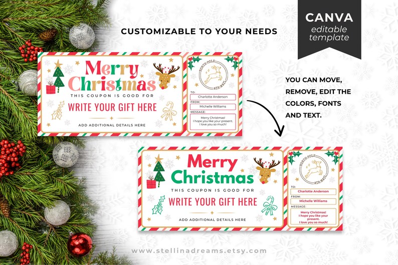 Christmas Coupon Template, Editable Canva Gift Voucher, Printable ...