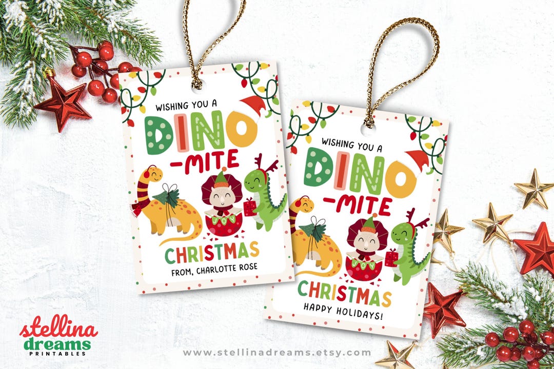 Dino-mite Christmas Gift Tags | Dinosaur Holiday Tags for Kids ...