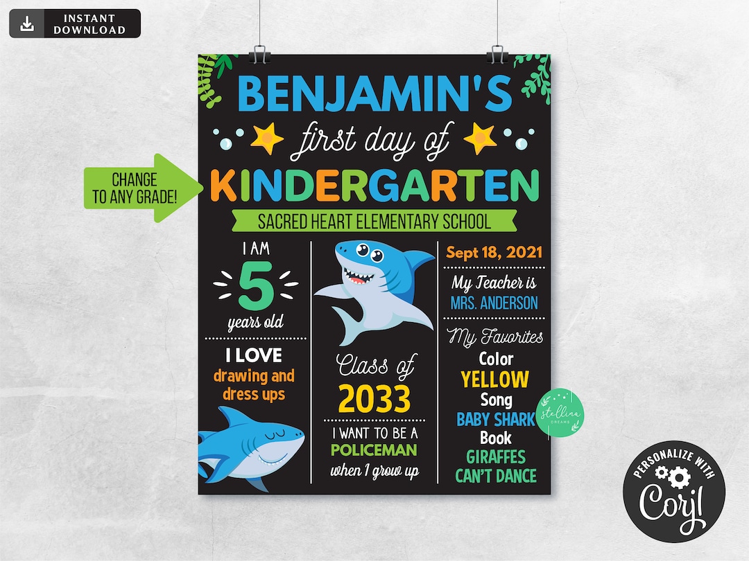 Editable Shark First Day of School Sign: Chalkboard Photo Prop (digital ...