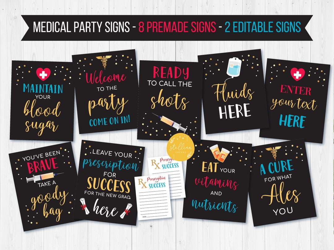 Printable Medical Party Signs, Nurse Graduation Party Printable Signs ...