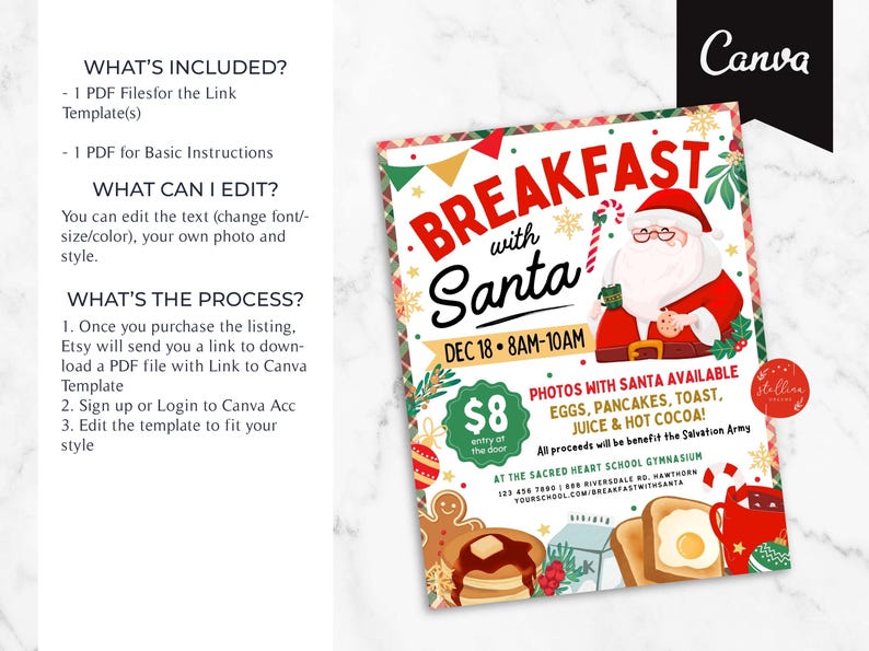 Breakfast With Santa Flyer: Christmas Party Invite, CANVA Template - Etsy