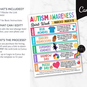 EDITABLE Autism Awareness Spirit Week Itinerary Schedule, Daily Weekly ...