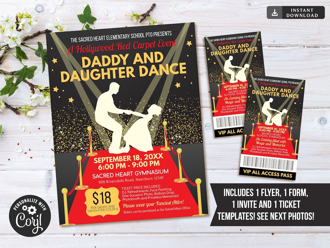 Daddy Daughter Dance Set School Dance Flyer Invitation Hollywood Red ...