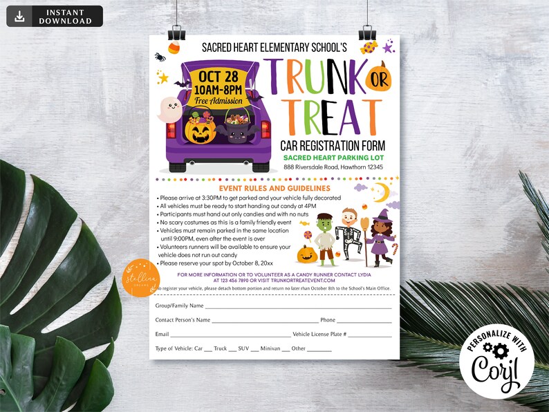 EDITABLE Trunk or Treat Flyer With Car Registration Form Halloween ...