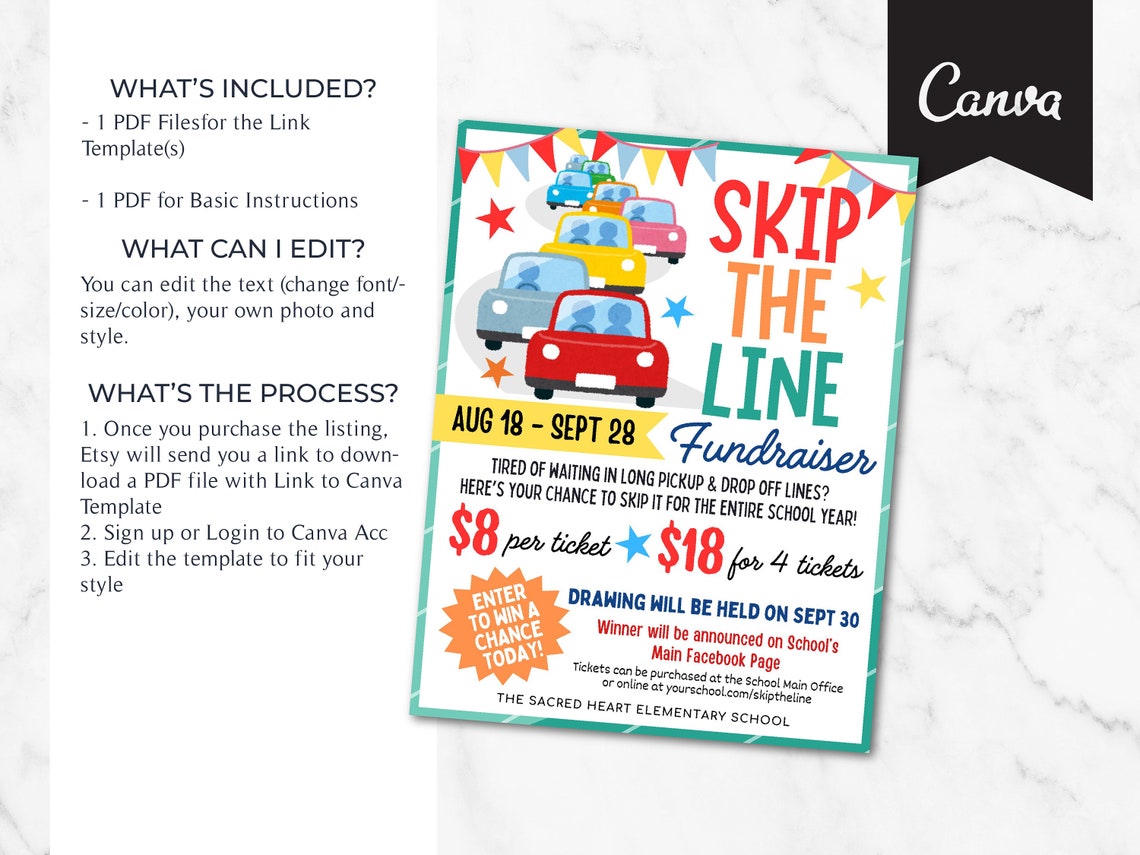 Editable Skip the Line Fundraiser Flyer, Pto Pta Fundraiser, Raffle ...
