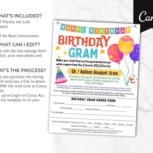 Editable Birthday Gram Flyer, School Fundraiser Template, Birthday ...