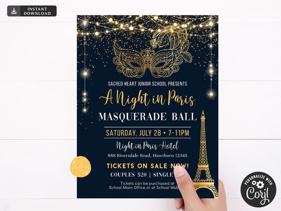 Masquerade Prom Flyer A Night in Paris Prom Flyer School | Etsy
