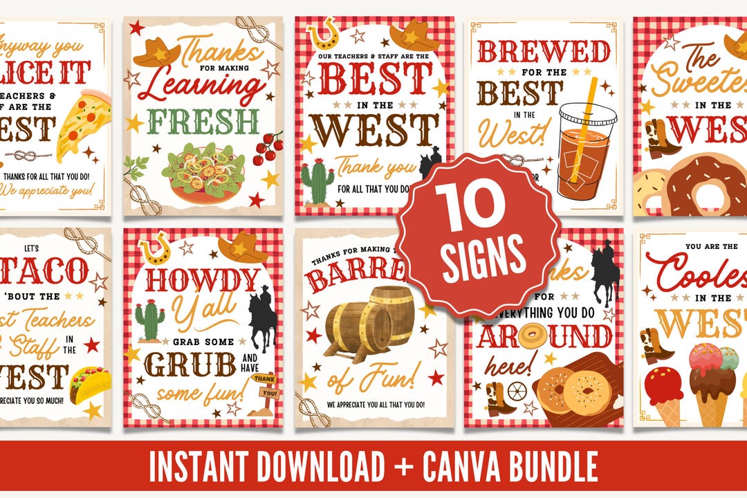 Western Teacher Appreciation Week Table Signs Bundle | Cowboy Wild West ...