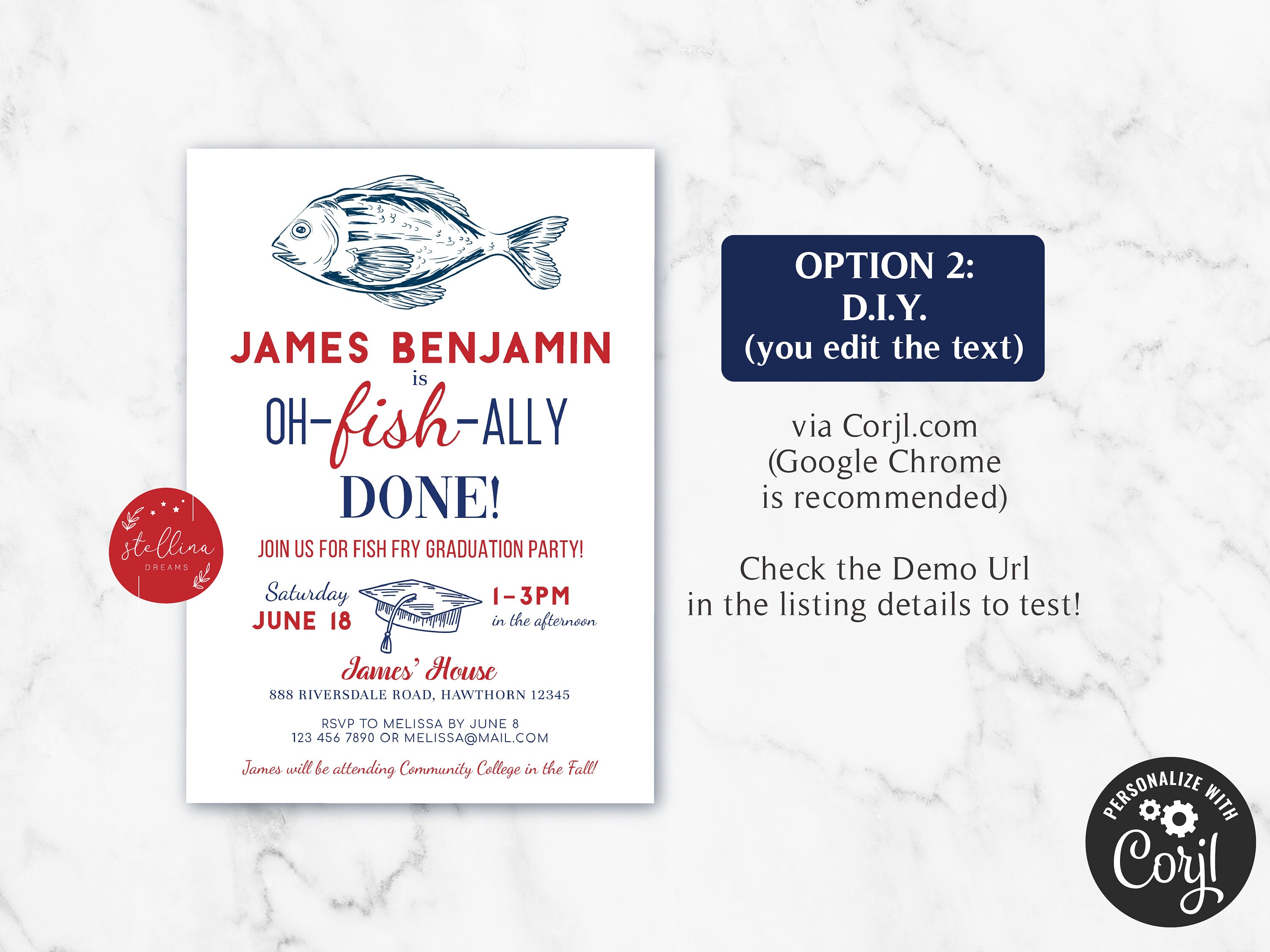 Editable Fish Fry Graduation Invitation, Printable Digital College Grad ...