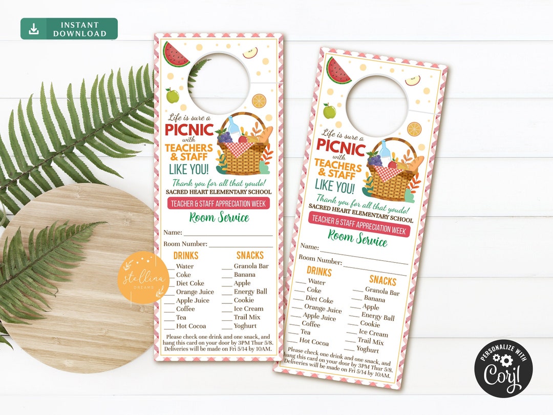 Editable Picnic Themed Room Service Door Hanger, Picnic Party Teacher ...