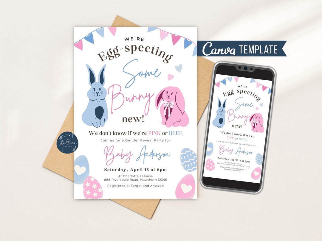 Editable Easter Gender Reveal Invitation, Easter Egg Hunt Baby Invite ...