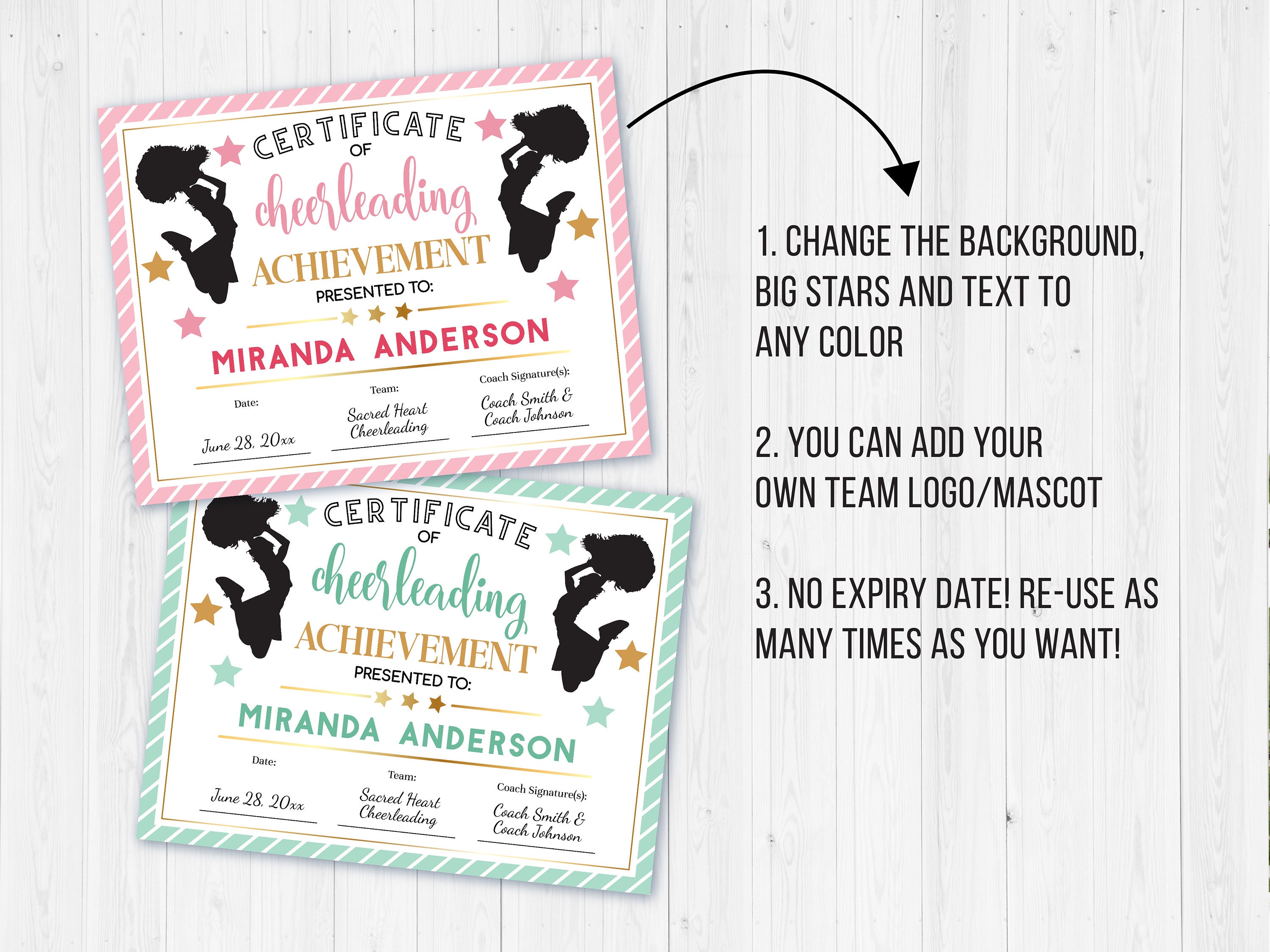 EDITABLE Cheerleader Certificate Cheerleading Award - Etsy