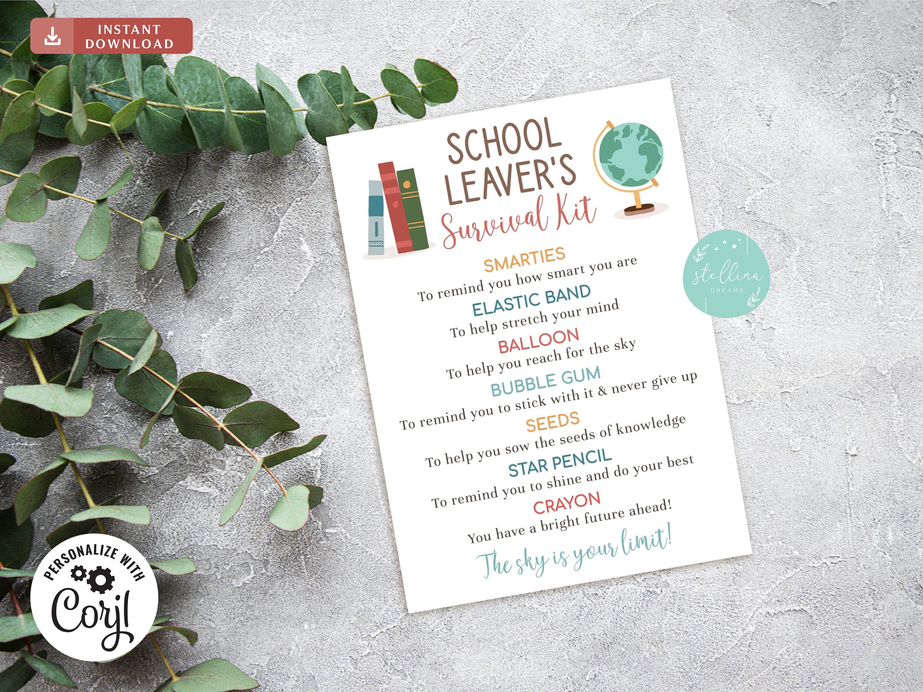 EDITABLE School Leaver's Survival Kit Card Fun Novelty | Etsy