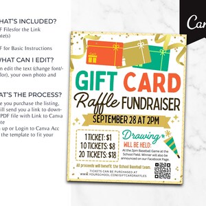 Editable Gift Card Raffle Fundraiser Flyer, Split the Pot Raffle ...