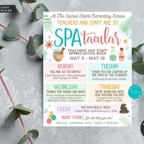 Teacher and Staff Appreciation Week Itinerary Weekly Schedule - Etsy