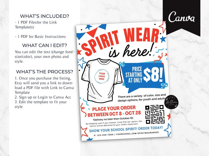 EDITABLE School Spirit Wear Fundraiser Flyer, Clothing T-shirt Sale ...