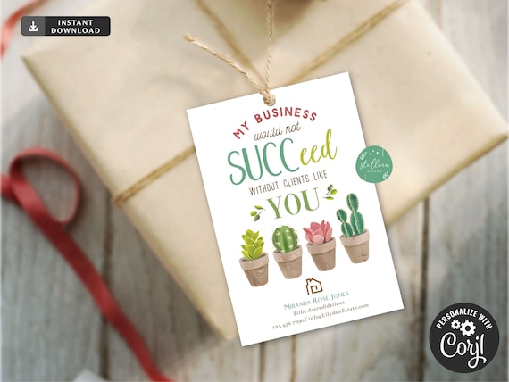 Succulent Gift Tag Editable Realtor Pop by Tags Business - Etsy