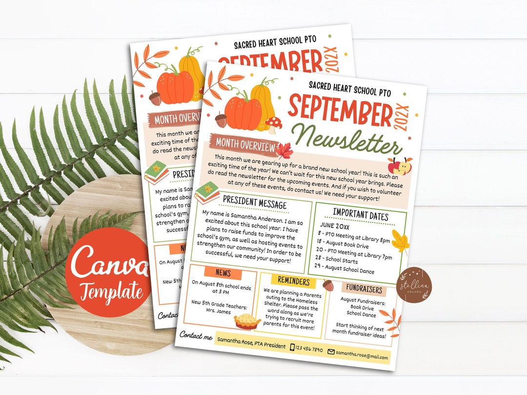 Editable September Newsletter PTO PTA Flyer, Printable Handout, School ...