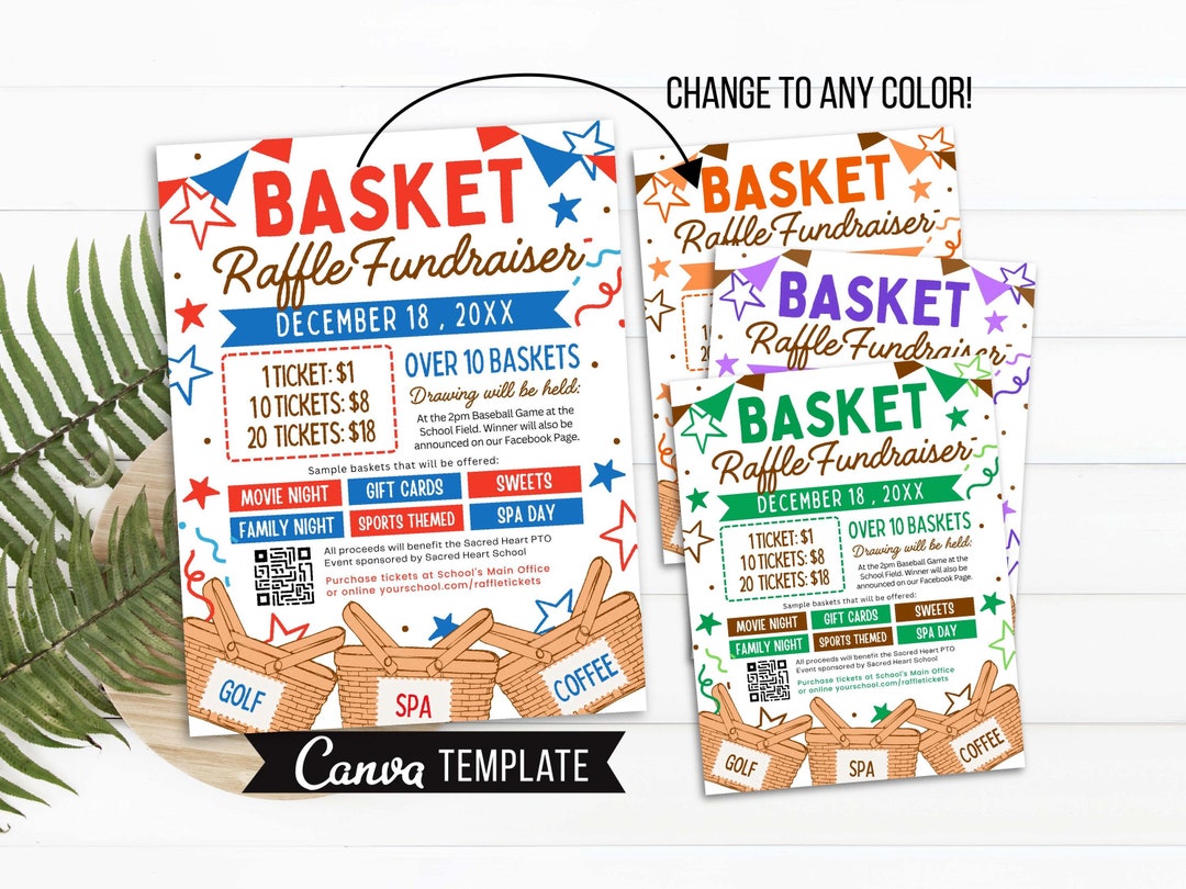 Basket Raffle Fundraiser Flyer, Editable Raffle Fundraiser Template ...