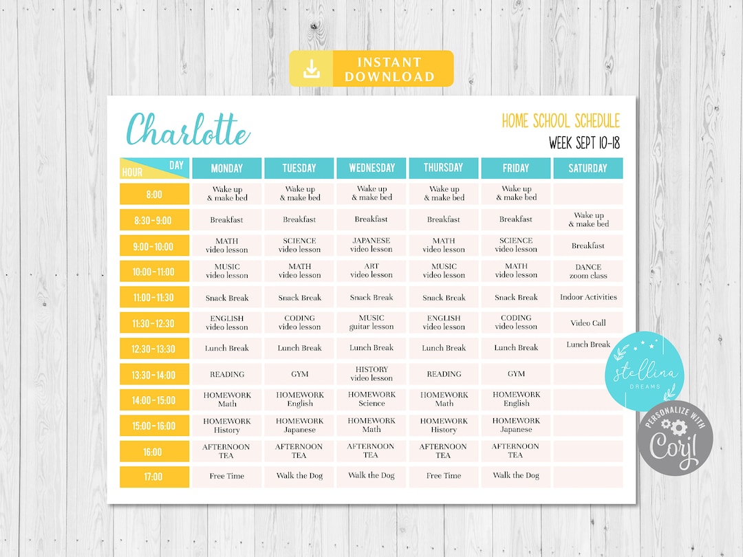 Home School Schedule Template, Editable Homeschool Planner, Weekly ...
