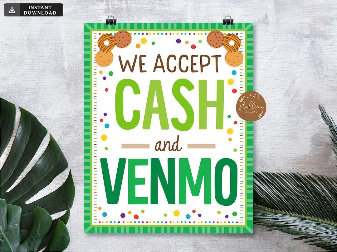 We Accept Payments Sign Cash and Venmo, Bake Sale Cookie Booth ...
