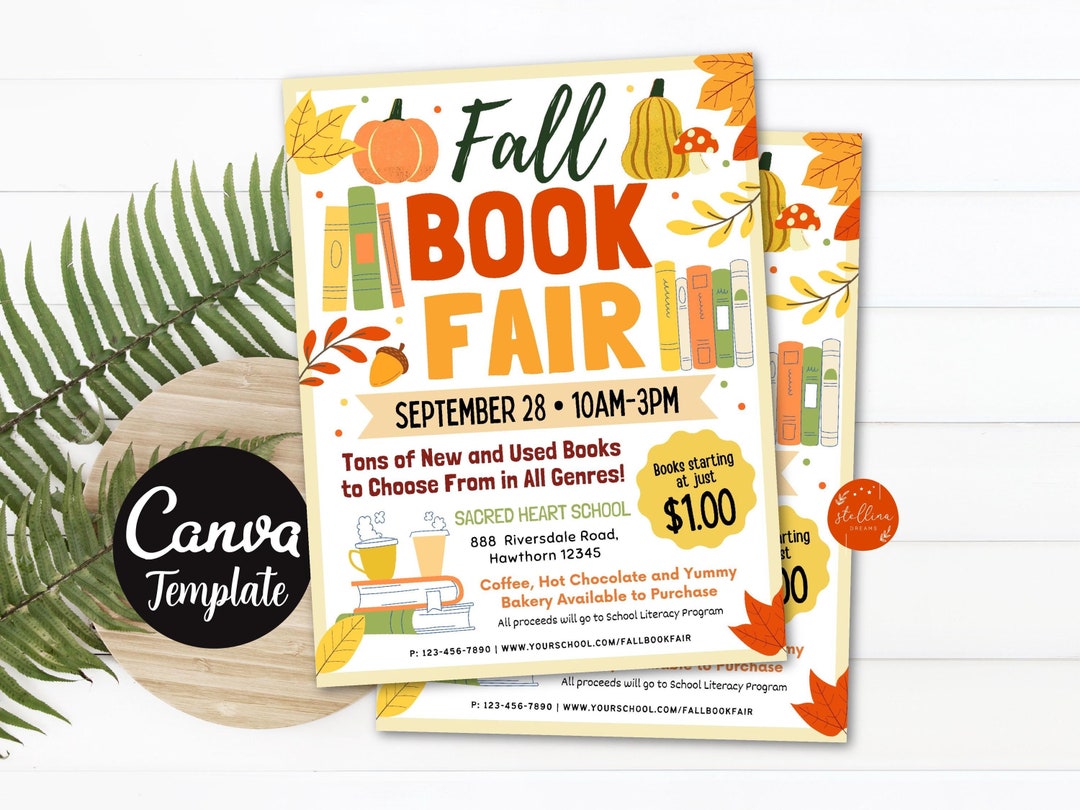Editable Fall Book Fair Flyer Printable School Fundraiser Invitation ...