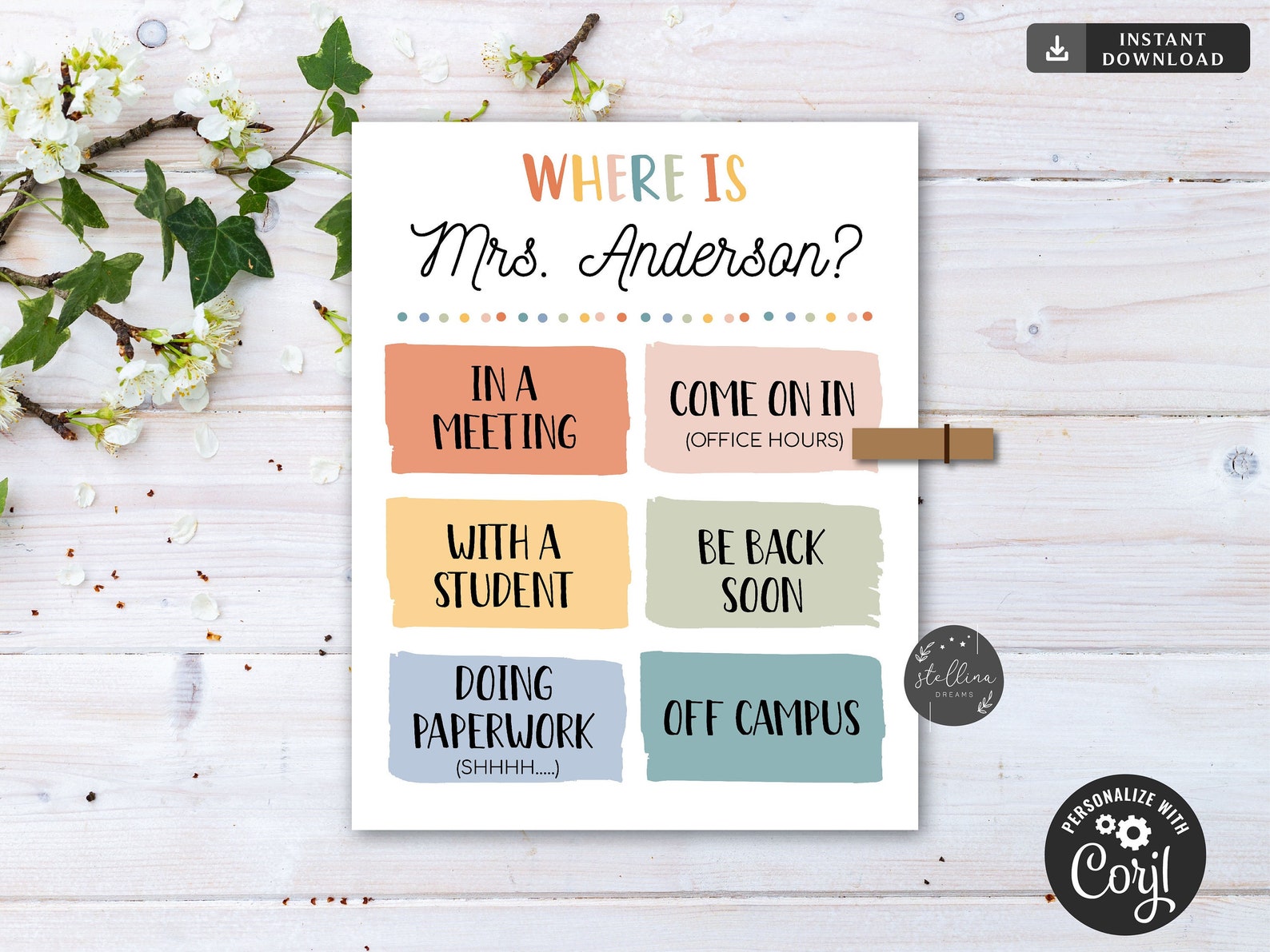 Where's the Teacher Sign, Classroom Door Sign, Rainbow Pastel Colors ...